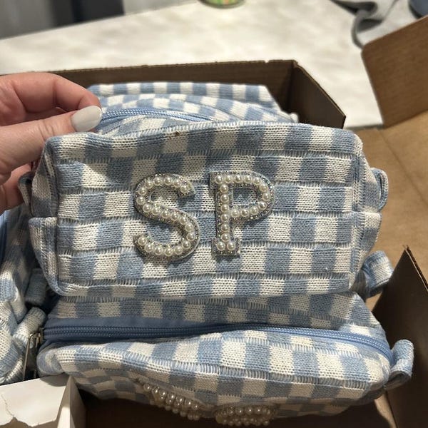 Light Blue Checkered Pouch, Coastal Bachelorette Party Favors, Checker ...