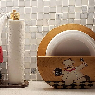 Chef Paper Plate Holder, Chef Decor, Fat Chef, Kitchen Decor, Mothers ...