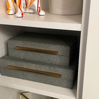 Ivory Faux Shagreen Leather Set of 3pcs Nested Storage Box With Black ...