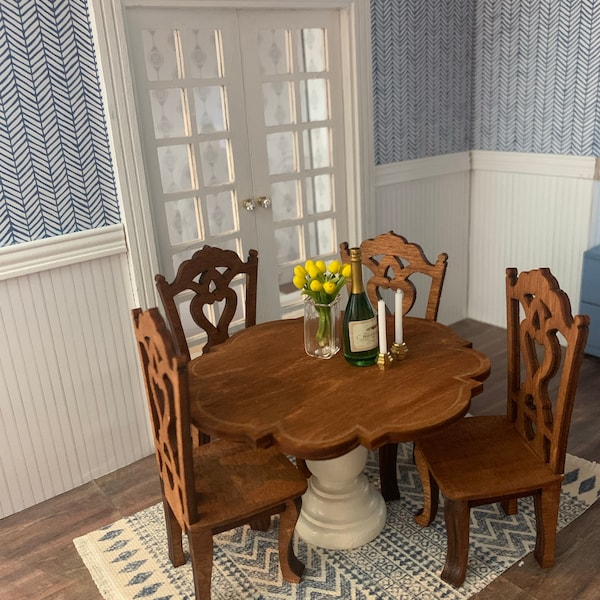 Fancy Miniature Round Dining Table and Chairs, Dollhouse Dining Set, 1: ...