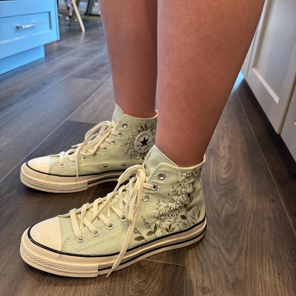 Custom Embroidered Converse High Tops, Small Flower Embroidered ...