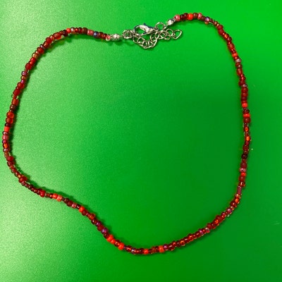 Red Single Strand Beaded Necklace, Beaded Necklace, Mixed Red Bead ...