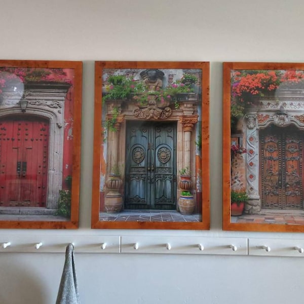 Set of Three Mexican Wall Art, Colorful Mexican Doors Painting Canvas ...