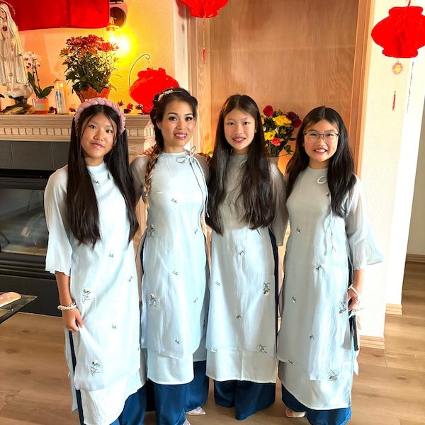 Mom and Daughter Yellow Ribbons Matching Ao Dai Set Pre-made ...