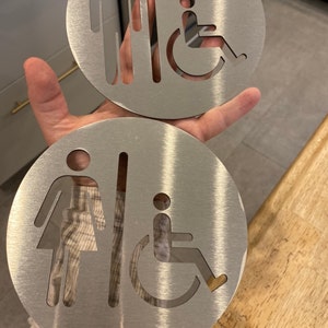 Female Restroom Sign Metal. Silver Bathroom Door Sign. Womens Toilet ...