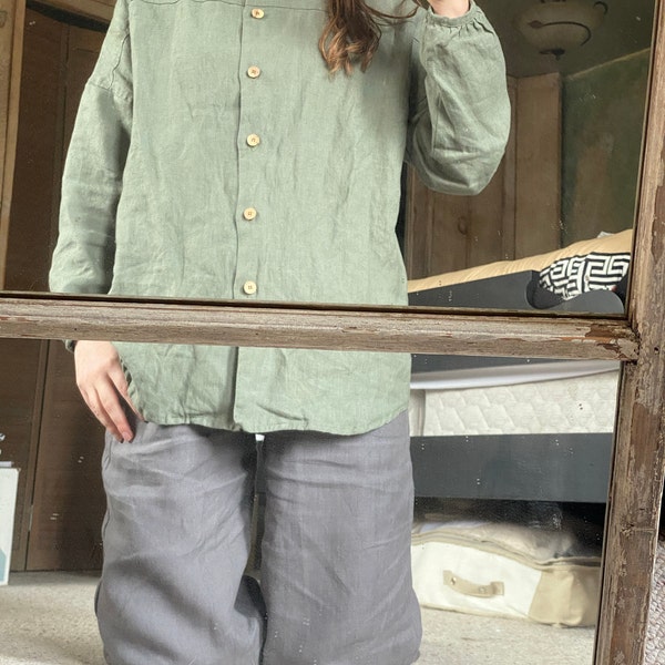 Lyn Milky White Shirt - Washed Linen Shirt - Linen Shirt - Drop ...