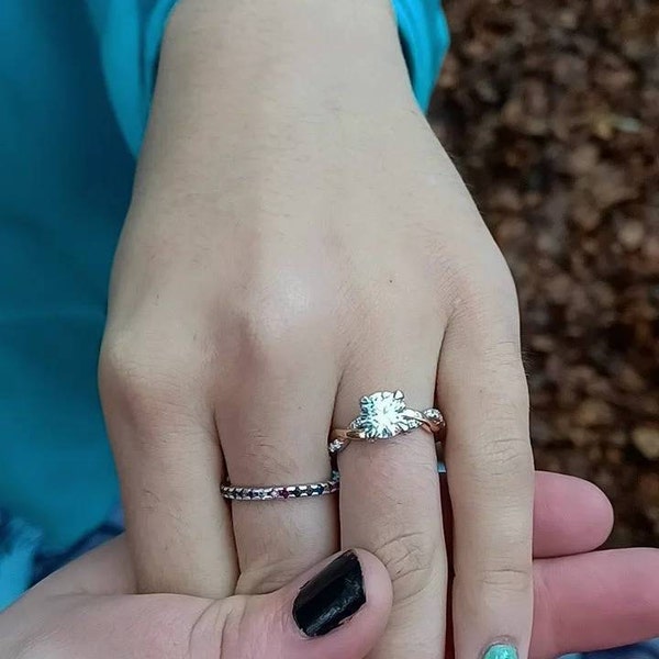 Three Stone Enhancer Wedding Ring Band, Round Moissanite Enhancer Guard Ring, Wrap Guard Band ...