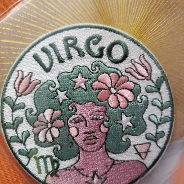 Zodiac Iron On Patch 70s Art Nouveau Boho Embroidered Patches Aries