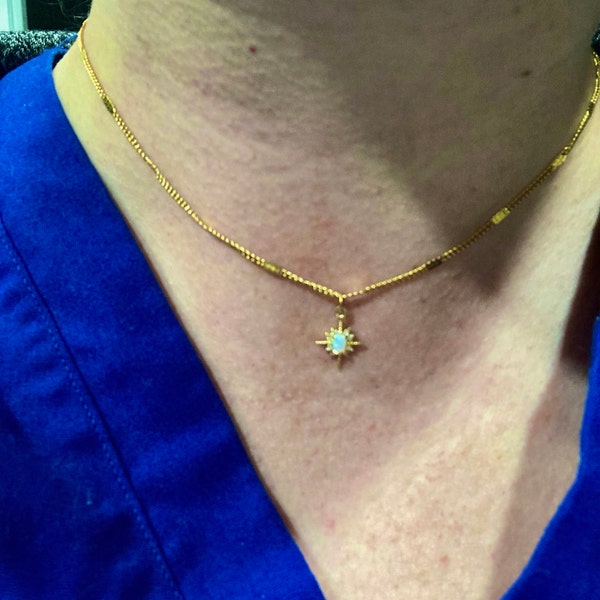 18K GOLD Opal North Star Necklace Minimalist Opal Jewelry Set Celestial ...