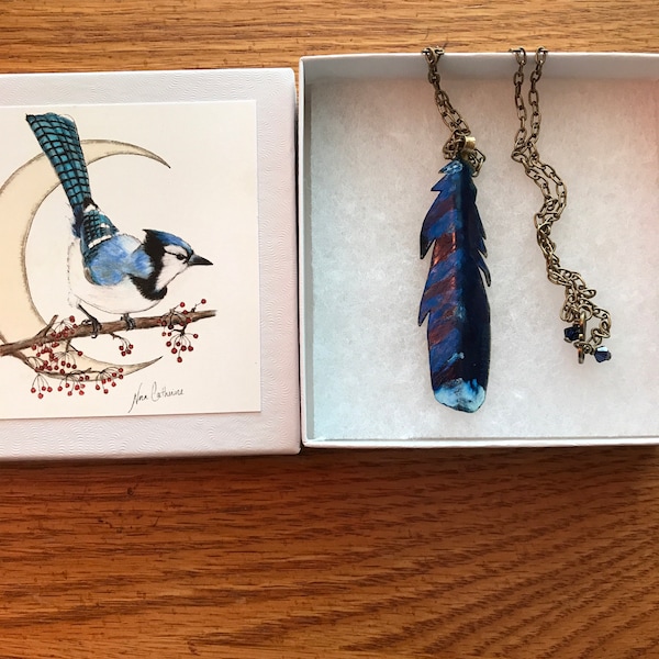 Blue Jay Feather Necklace, Blue Feather Necklace, Memorial Jewelry, Jay ...