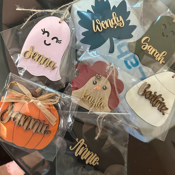 Custom Halloween/fall Gift Basket Tags - 3D Wooden Laser Cut Name Tags ...