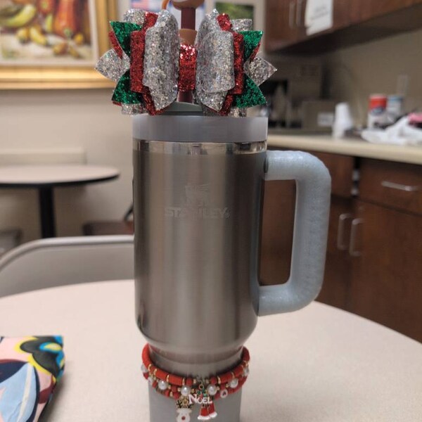 Stanley Tumbler Bow Iridescent Pink Light Pink Glitter Straw Topper ...