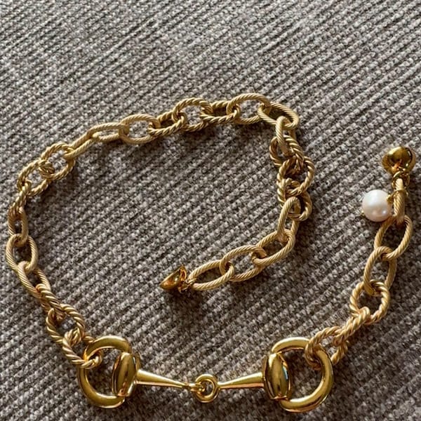 Equestrian Horse Snaffle Bit Shiny Gold Rolo Chain Double Wrap Bracelet ...