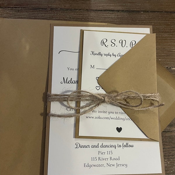 Printed We Do Rustic Wedding Invitation With Twine, Ivory With Kraft ...