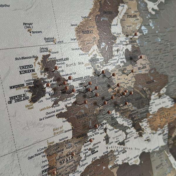 Push Pin World Map to Mark Places You've Been, Travel Tracker Canvas ...