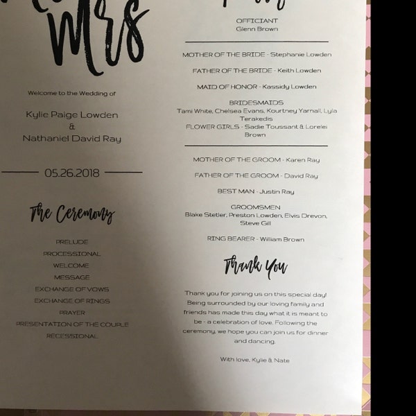 Mr & Mrs Wedding Program Template, 1/2 Page Printable Program, Instant ...