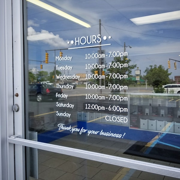 Store Hour Decal, Business Hours Door Sticker, Hours of Operation Decal ...