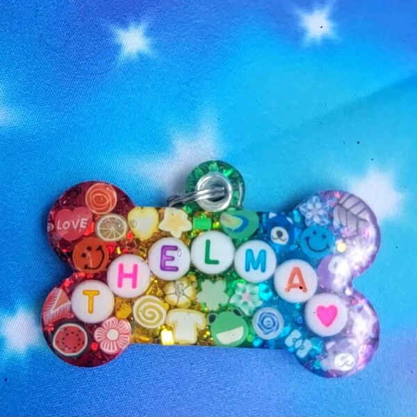 Personalized Resin Pet Tag: Custom Letter Bead Dog & Cat ID - Etsy