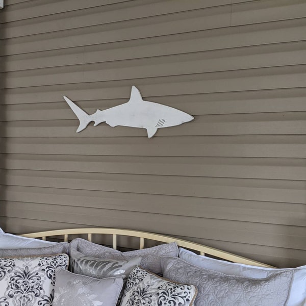Wood Shark Sign Medium Wall Art Mako Shark Sign Beach House Decor ...