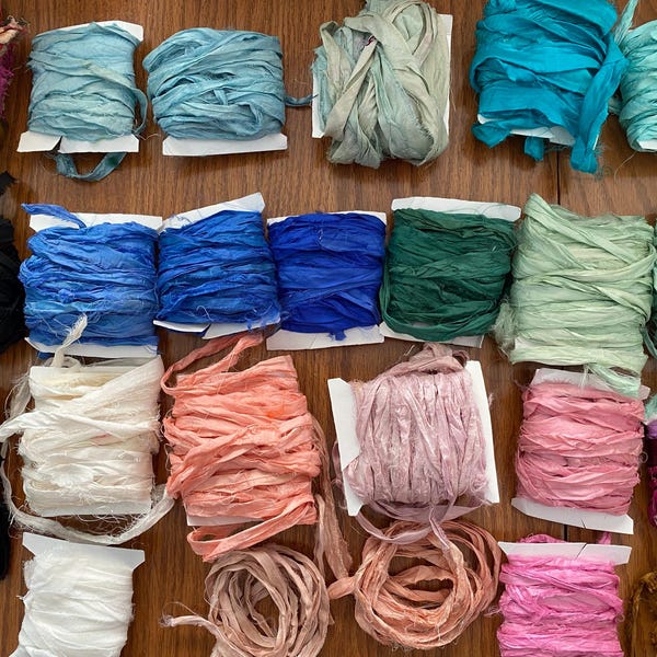 Free Shipping 10 Yards Earth Print Recycled Sari Silk Ribbon Yarn ...