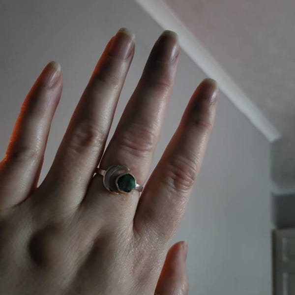 Natural Raw Emerald Ring, Sterling Silver Ring, Crescent Moon Ring ...