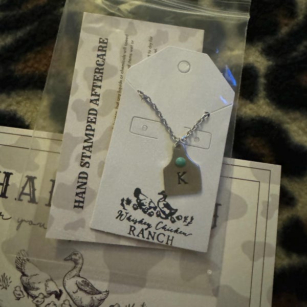 Tiny Turquoise Cattle Tag Initial Necklace - Handstamped Western ...