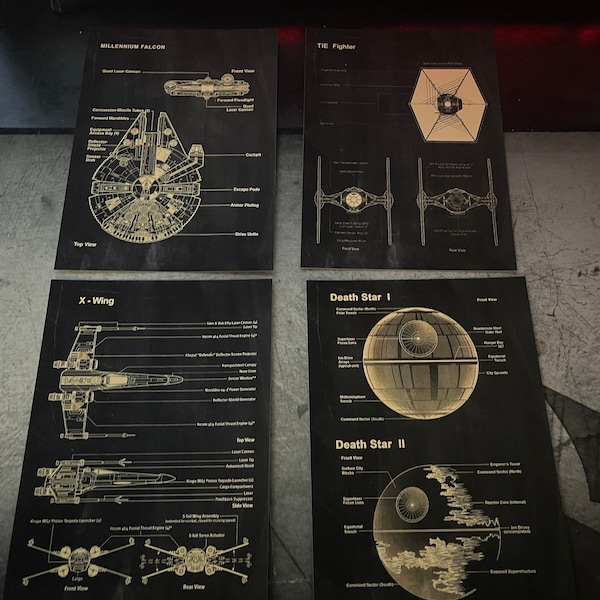 Star Wars Prints, Set of 4 Prints, Millennium Falcon,death Star I,death ...