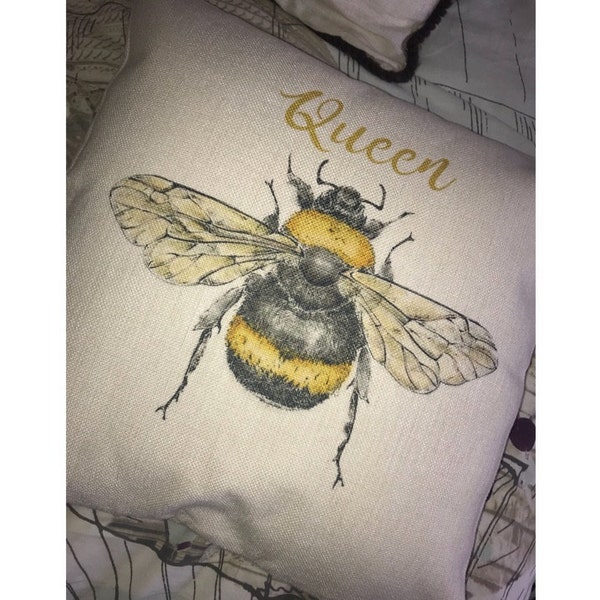 Bee Cushion Pillow Cover - Queen Bee - Honey Bumble Bee Vintage ...