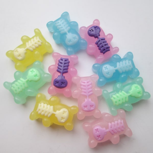 10pc- 17mm 3D Gummy Bear Skeleton Flatback Cabochons Novelty Colorful ...