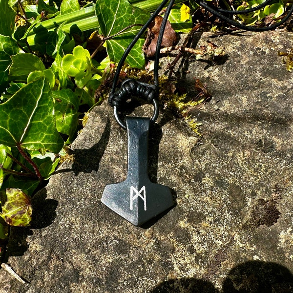 Small Ringed Viking Thors Hammer Necklace, Mjolnir Pendant. Hand Forged ...