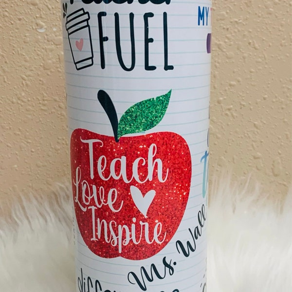 20 Oz Skinny Tumbler Rainbow Glitter Teacher Tumbler, Teach Love ...
