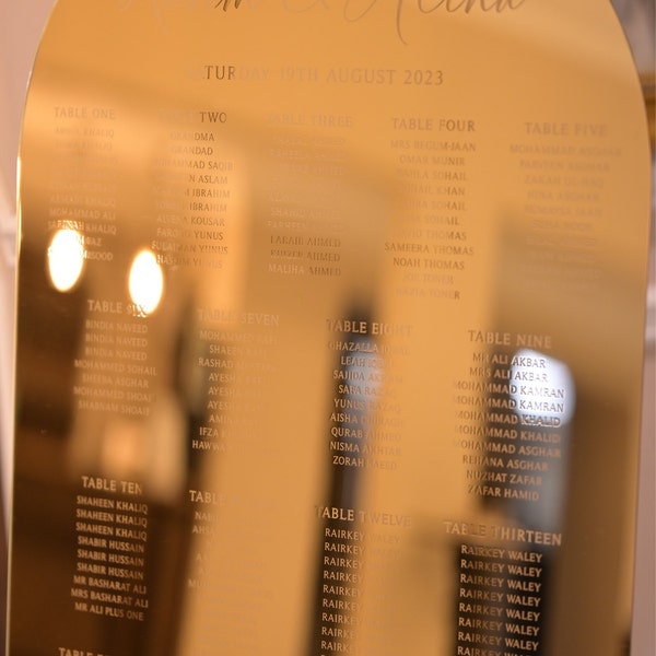 Dome Mirror Table Plan, Arch Wedding Seating Chart, Personalised Modern ...