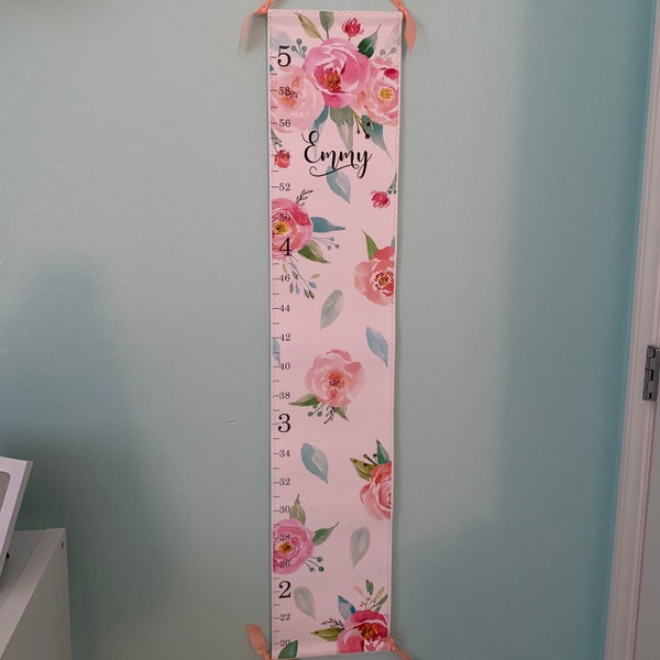 Girls Growth Chart, Canvas Growth Chart, Watercolor Floral Nursery Art ...