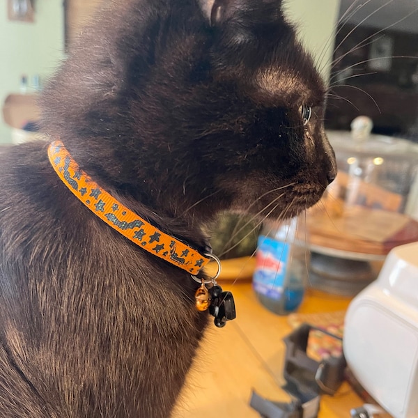 Halloween Cat Collar - Spooky Bats and Stars on Orange -breakaway ...