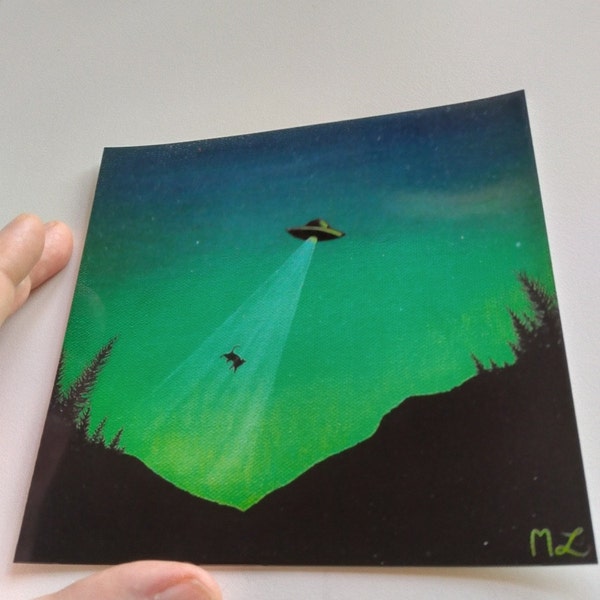 UFO With Cat Art Print, Space Ship Artwork, Alien Art, Fine Art Print ...