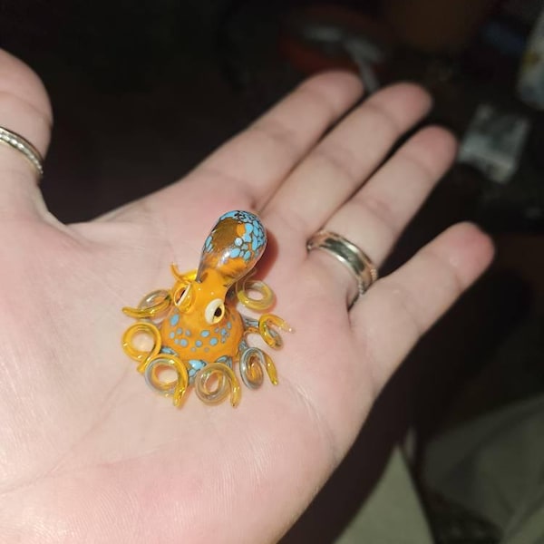 Blown Glass Orange and Blue Octopus Glass Figurine Octopus Glass Ocean ...