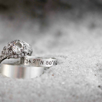 Wedding Ring Set Latitude and Longitude Rings E0278 - Etsy