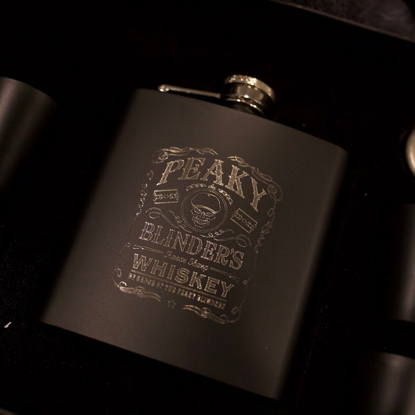 Peaky Blinders Skull Whiskey Hip Flask & 4 Shot Cups, FREE ENGRAVING ...