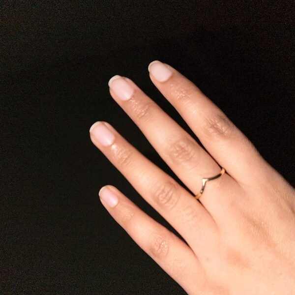 14K Solid Gold V Ring, Dainty Stackable Curved Band, Chevron Wedding ...