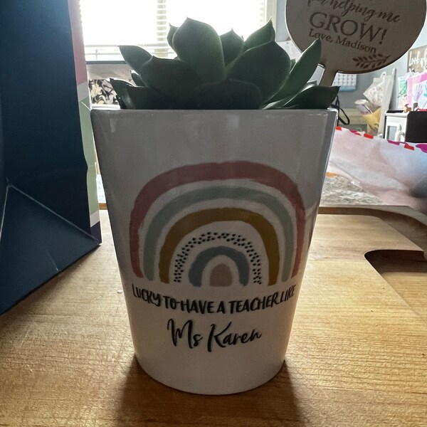 Boho Rainbow Teacher Personalized Mini Flower Pot - Teacher ...