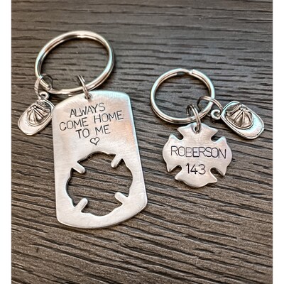 Firefighter Keychains With Dog Tag and Maltese Cross Personalized Just ...