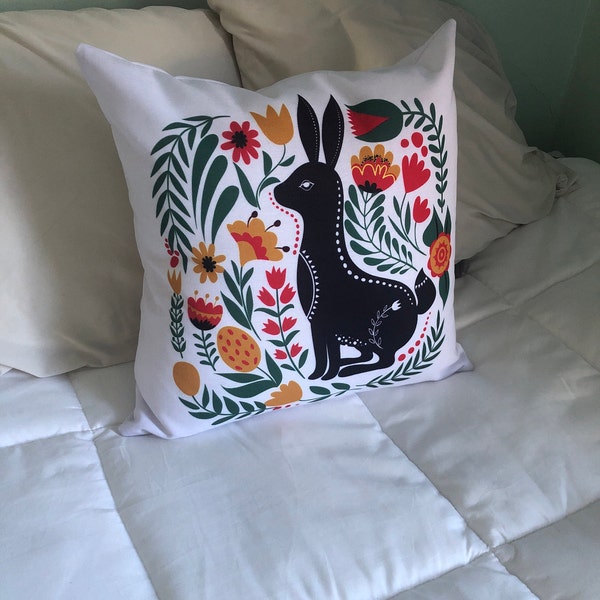 Rabbit Pillow Folk Art Print 18x18 - Etsy