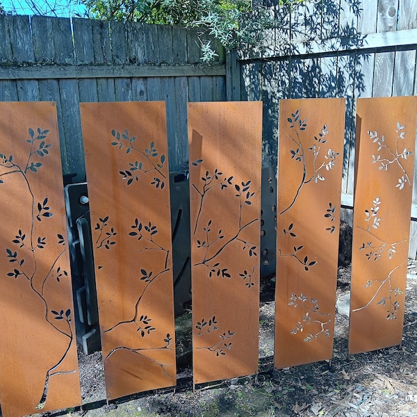 Branch Panels, Rusty Privacy Screen, Garden Panel, 48x12", Garden Décor ...