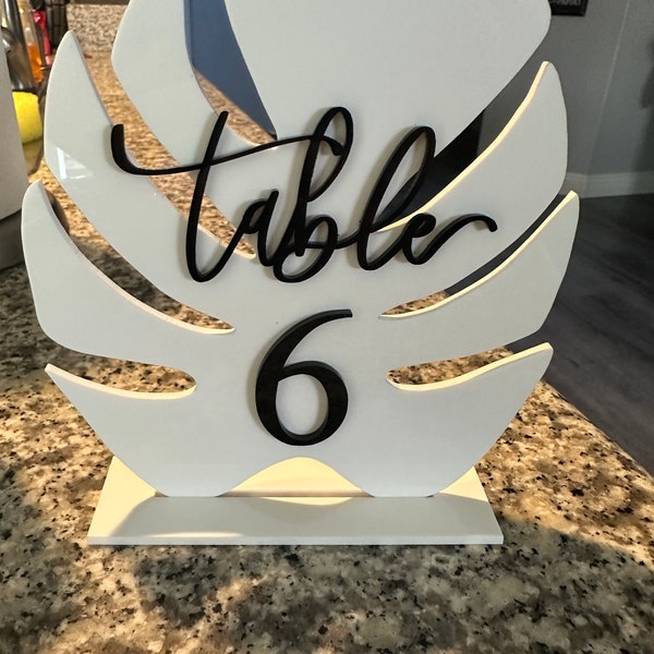 Monstera Leaf Table Number • Tropical Table Number • Hand Lettered ...