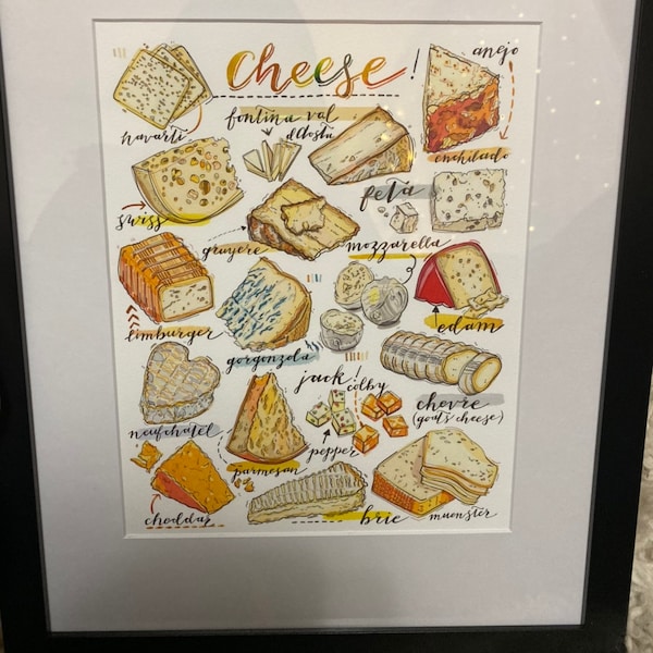 Cheese Print. Illustration. Kitchen Decor. Food Art. Gourmet. Cheese ...