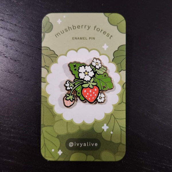 Strawberry Plant Pin - 35mm Kawaii Pastel Plant Hard Enamel Pin, Cute ...