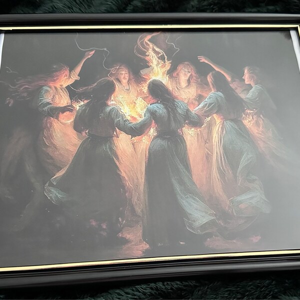Fire Dance Wall Art, Nymphs Witches Dancing, Gothic Painting, Dark ...