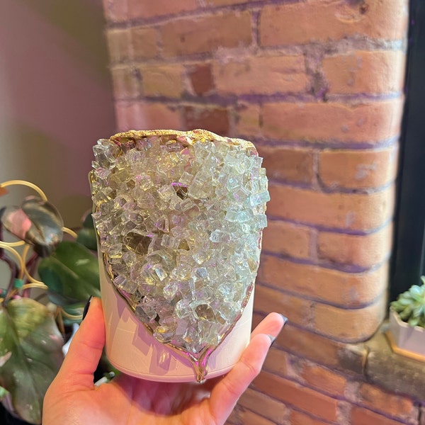 6 Inch Geode Pot - Concrete Pot - Hand Painted Pot - Stone Pot ...