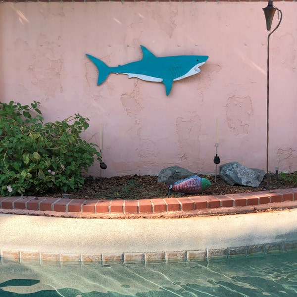 Large Wooden Shark Nautical Wall Decor Outdoor Art Shark Wall Art Shark ...