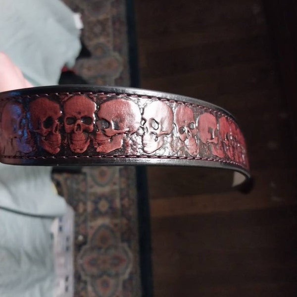 Leather Skull Belt, Biker Belt, Skull Tooled Brown Leather Belt, Custom ...